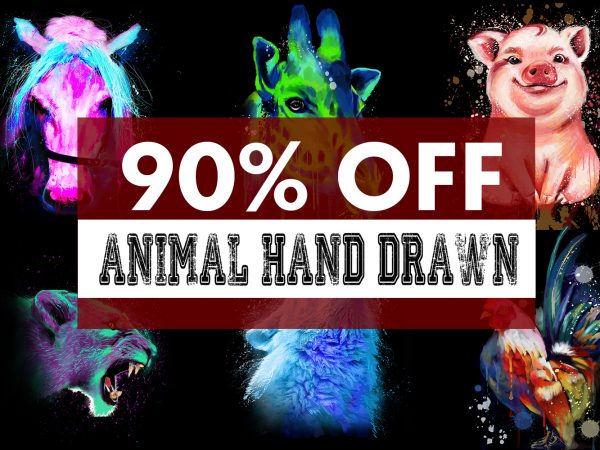 Super Cool Animal Hand Drawn Bundle - 33 Designs - T-shirt Design Bundle